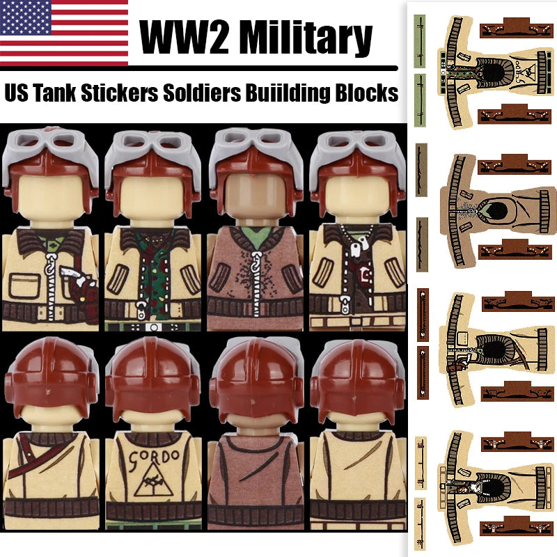 WW2 US Army Tank Crew Soldier - [4] figures + stickers - – SdKfzbrick